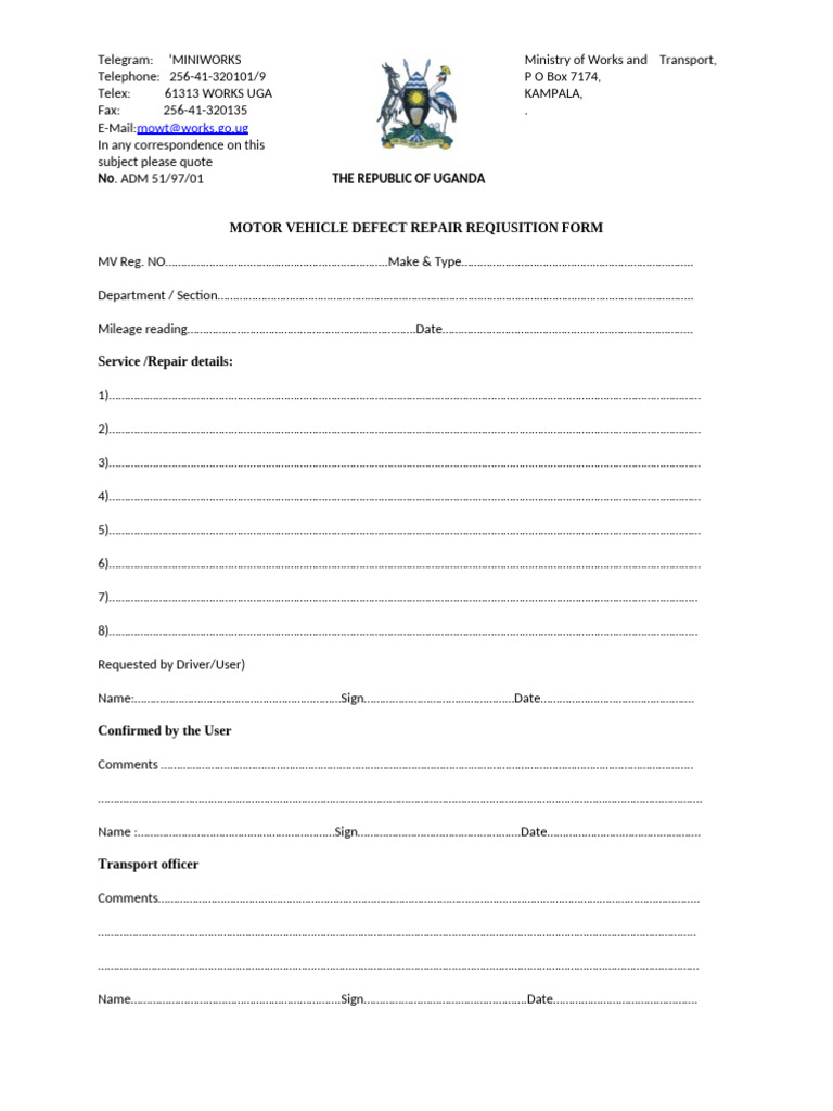 Repair Requistion Form or Defect Form | PDF | Transport | Vehicles