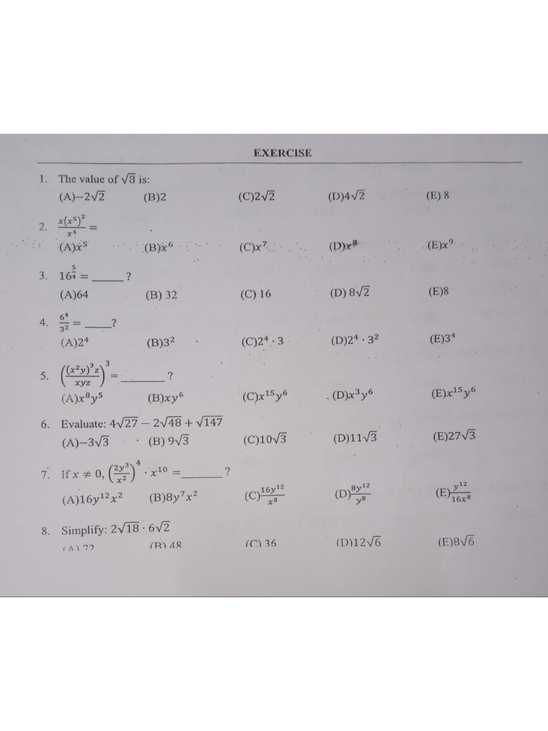 Power and Indices Questions | PDF