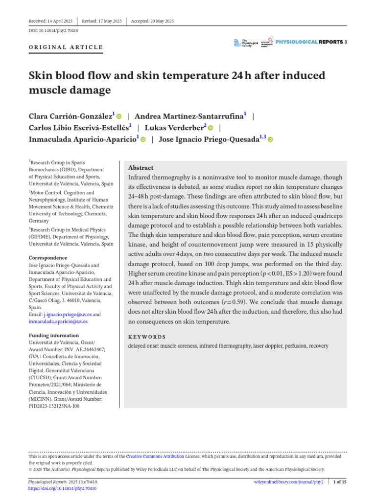 Skin Blood Flow and Skin Temperature 24 H After in | PDF