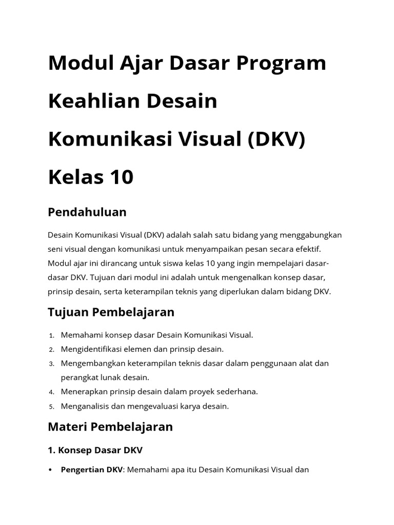 Modul Ajar Dasar Program Keahlian Desain Komunikasi Visual (DKV) Kelas 10 | PDF