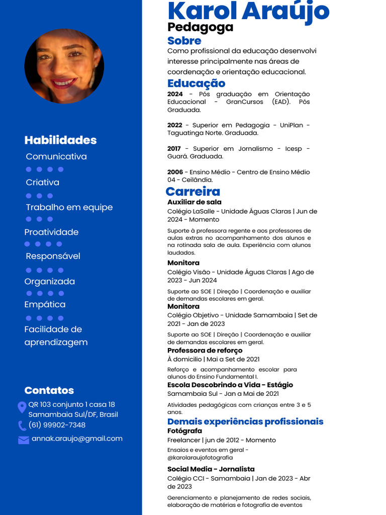 Karol Araujo - Curriculo 2025 | PDF | Pedagogia | Aprendizado
