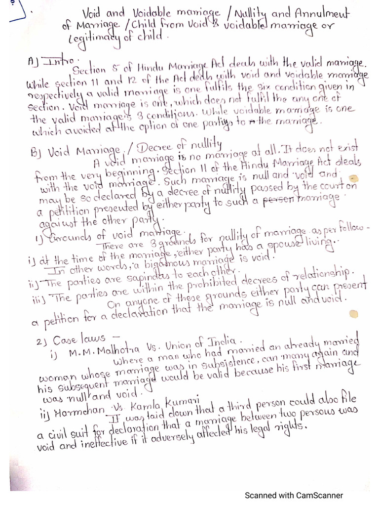 Void and Voidable Marriage Hand Written | PDF