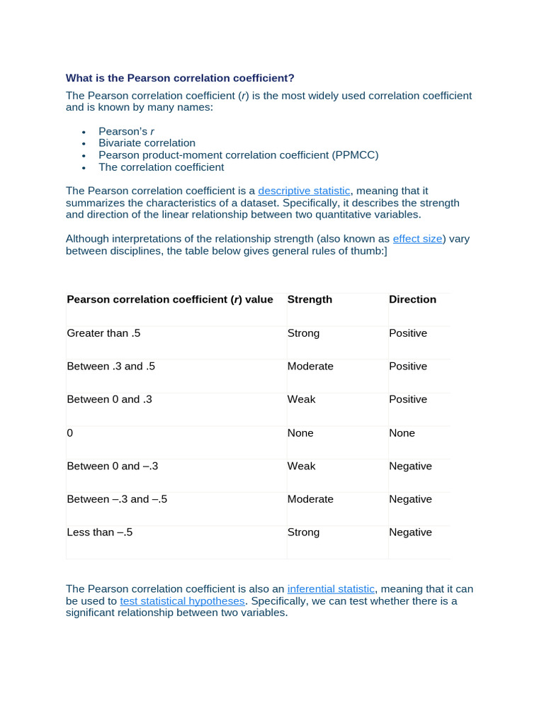 What is the Pearson Correlation Coefficient | PDF | Statistical ...