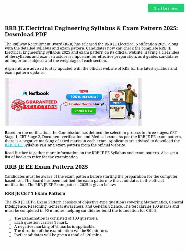 RRB JE Electrical Engineering Syllabus & Exam Pattern 2025 - Download ...