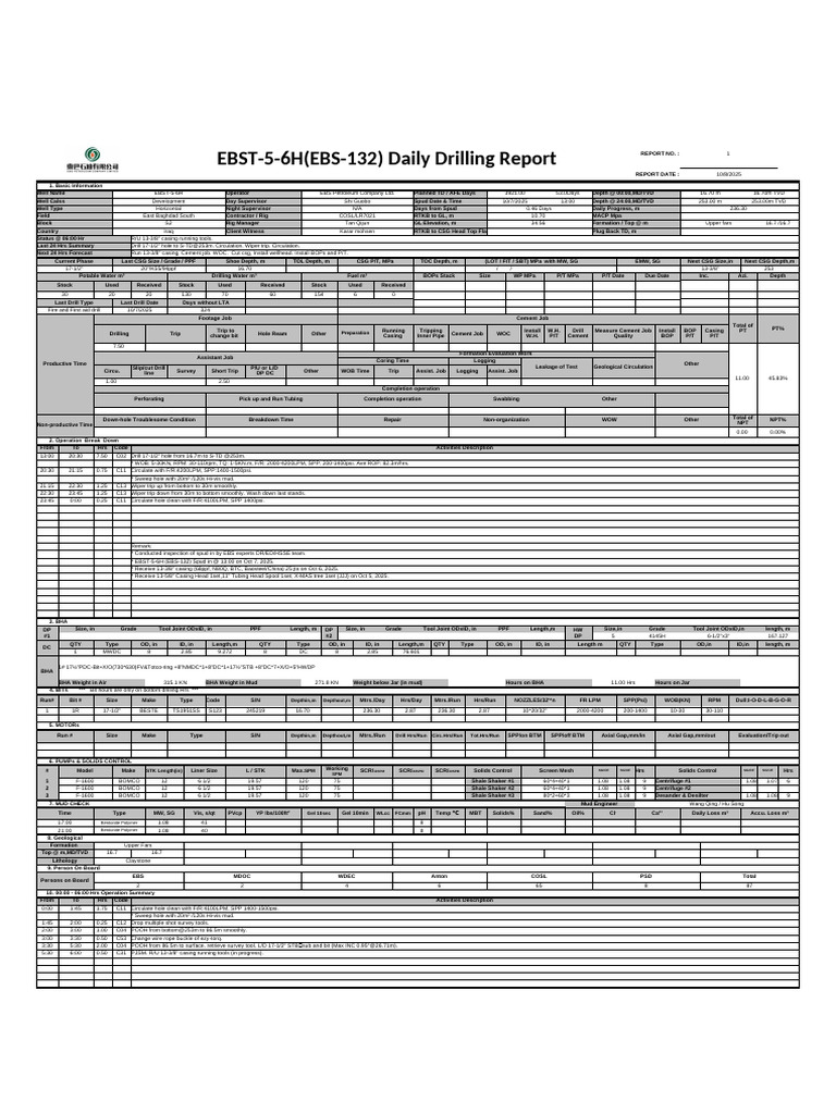 EBST-5-6H (EBS-132) Daily Drilling Report-2025-11-17 | PDF | Casing ...