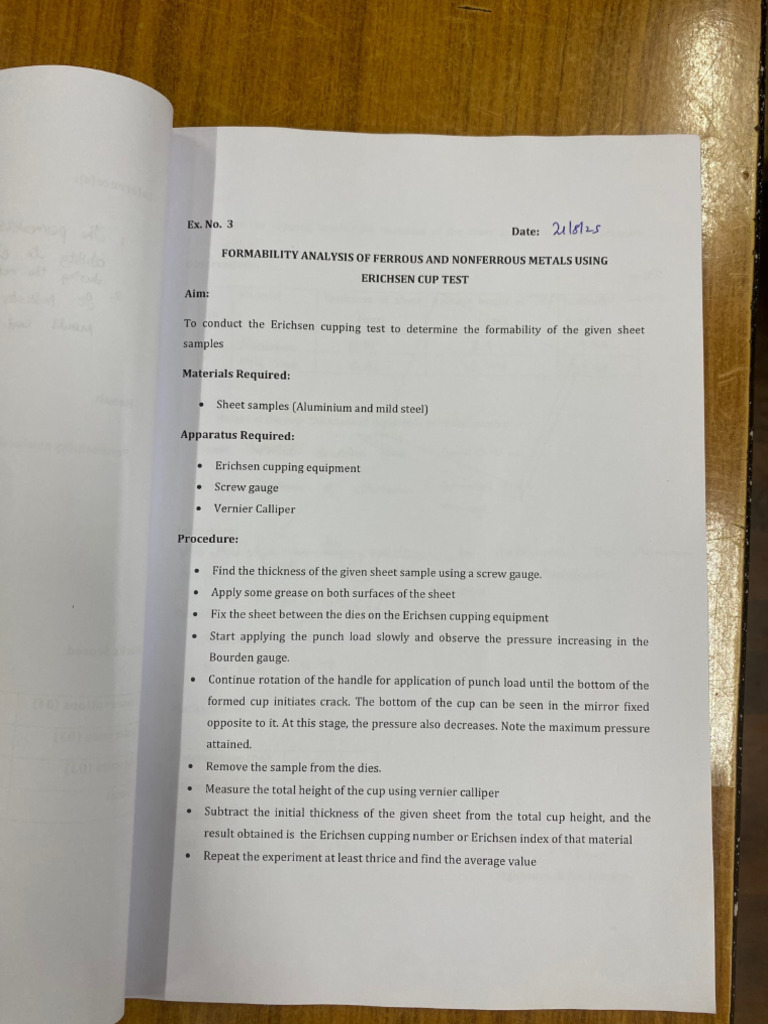 Erichsen Test for Metal Formability Analysis | PDF | Applied And ...