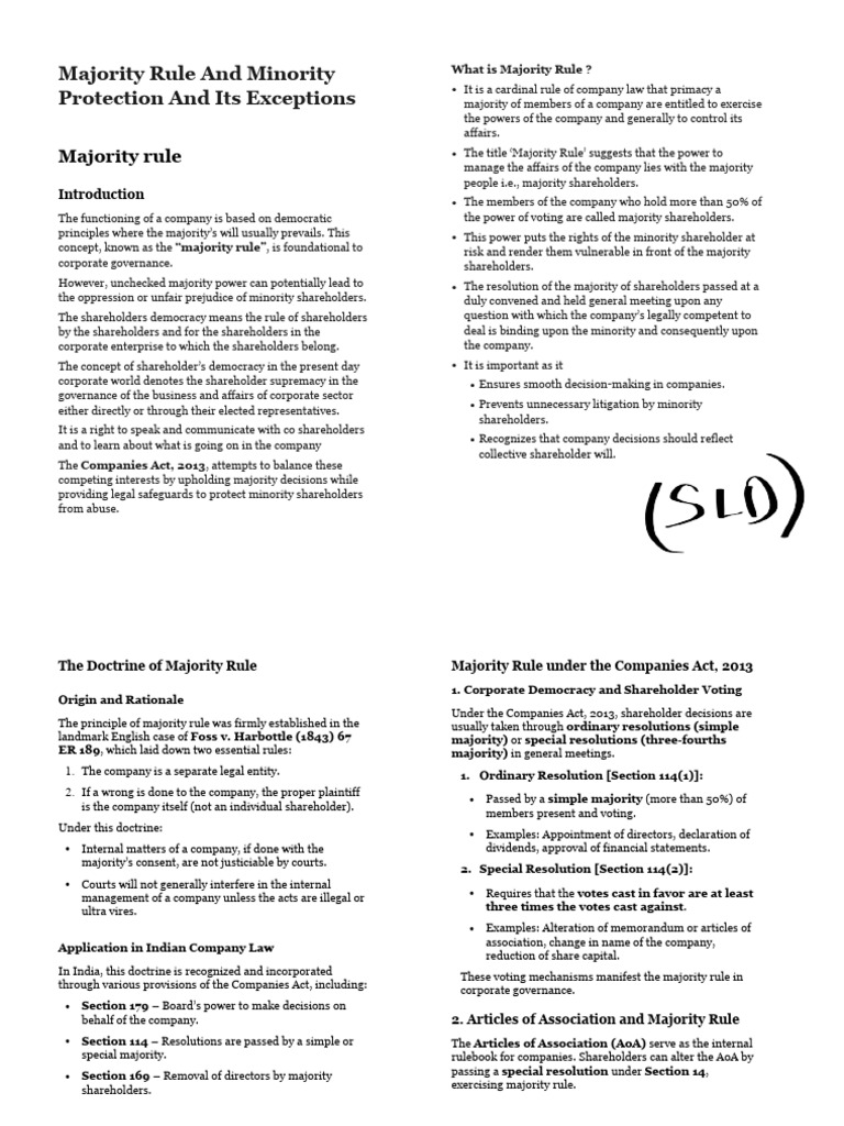 Majority Rule and Minority Protection and Its Exceptions | PDF ...