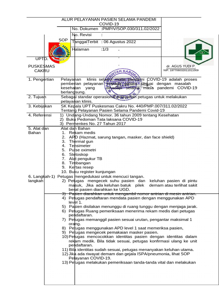 Sop Alur Pelayanan Px Pandemi Covid-19 | PDF