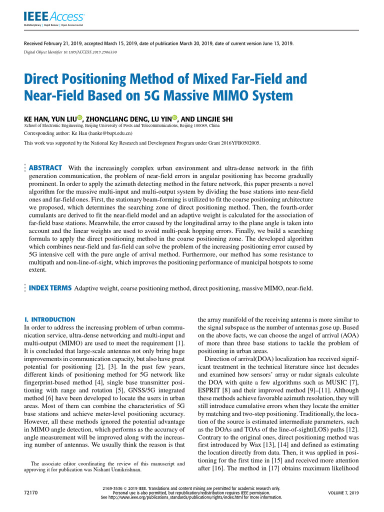 Direct Positioning Method of Mixed Far-Field and Near-Field Based On 5G Massive MIMO System ...