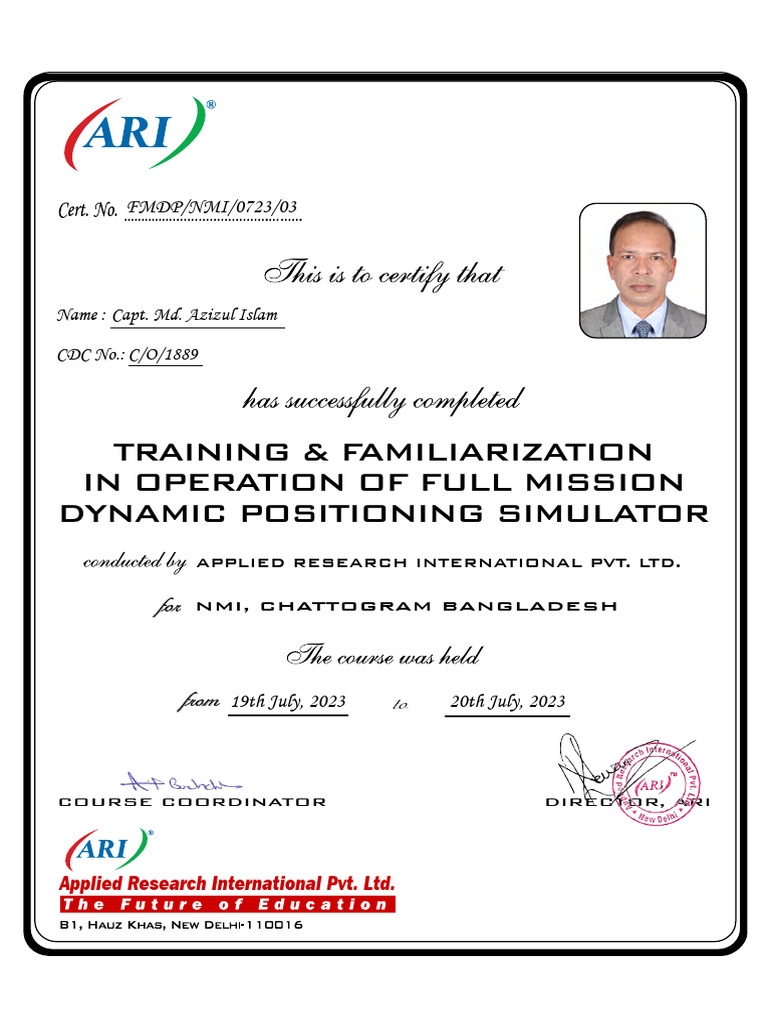 Capt. Md. Azizul Islam - DPS | PDF