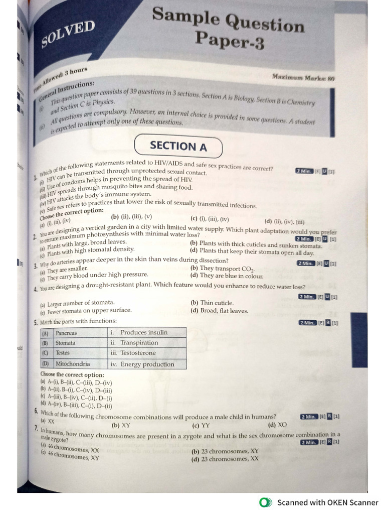 Sample Paper 2nd 10th Science 2 | PDF