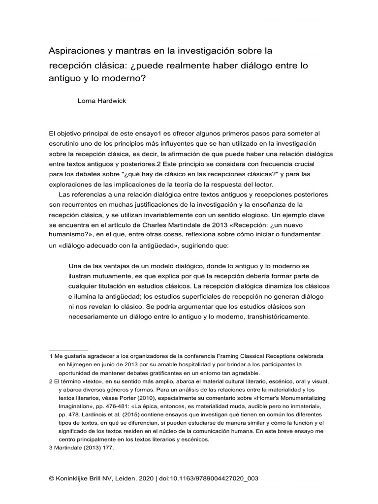 Trad Cap 1, 2 y 3 de Framing Classical Reception Studies Different ...
