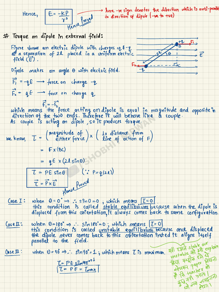 Class 12th Derivations Pages 2 | PDF | Electric Field | Force