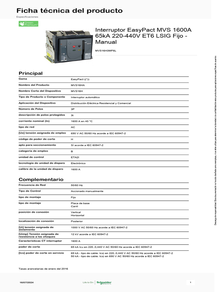 Schneider Electric - EasyPact-MVS - MVS16H3MF6L | PDF | Ingenieria ...