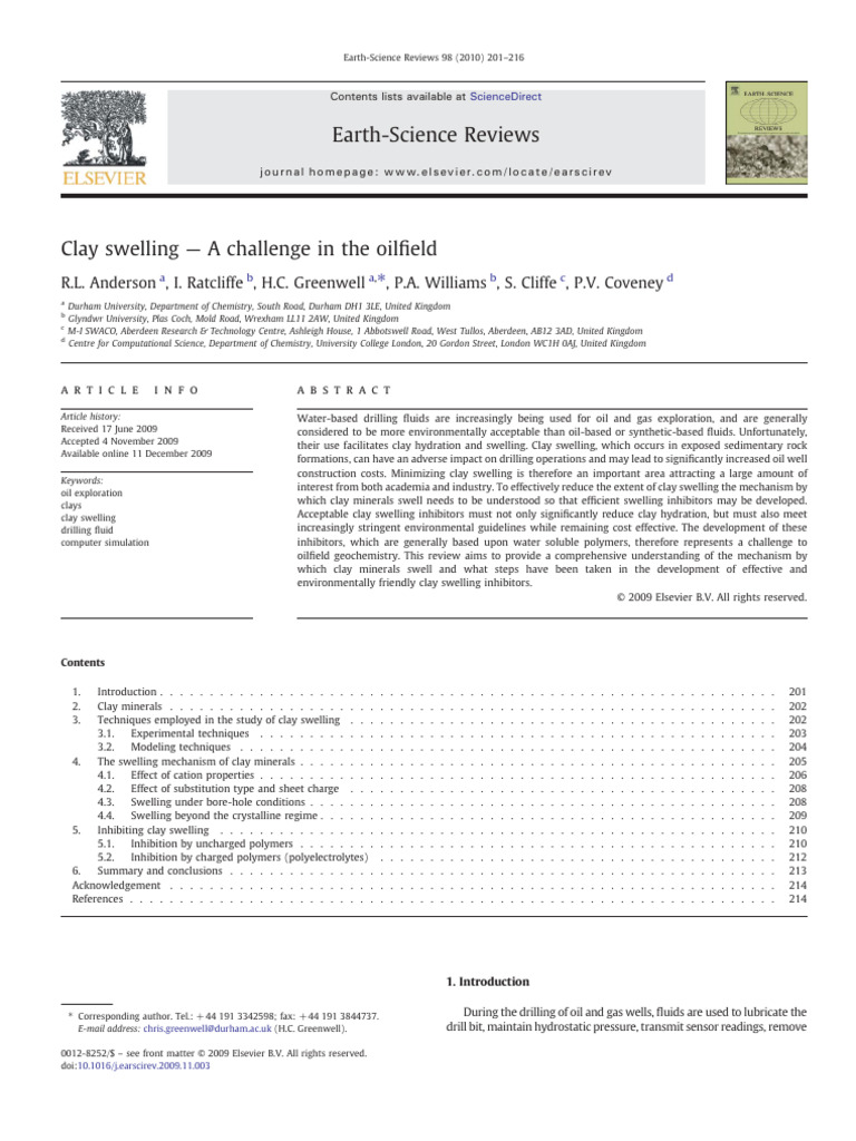 Clay Swelling in Oilfield Drilling | PDF | Adsorption | Clay