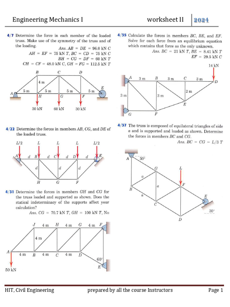 Worksheet II Eng. Mechanics i 2024 | PDF