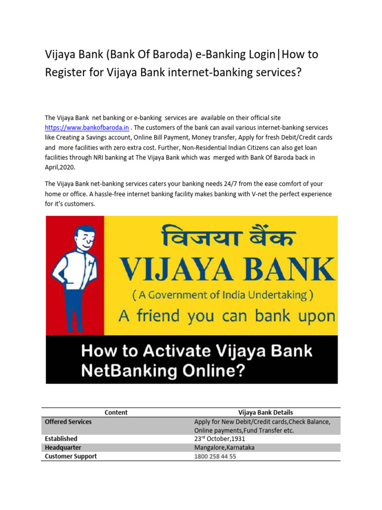 Vijaya Bank | PDF | Banks | Online Banking