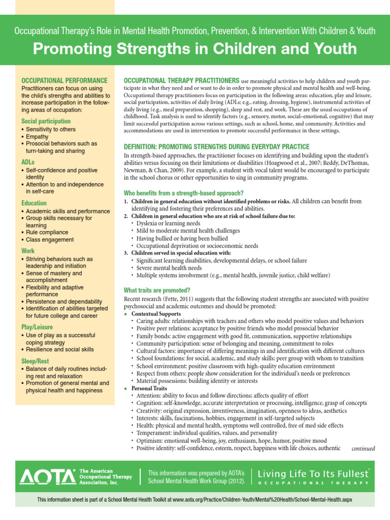 Promoting Strengths REVISED-1 | PDF | Occupational Therapy | Mental Health