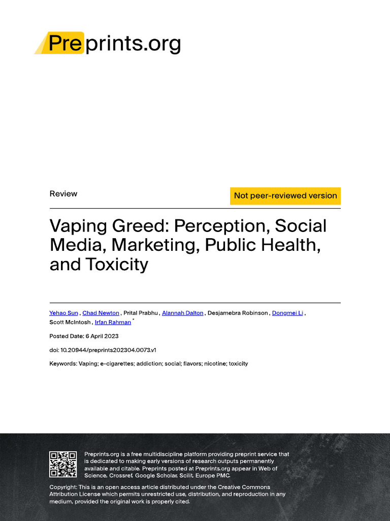 preprints202304.0073.v1 | PDF | Electronic Cigarette | Epigenetics