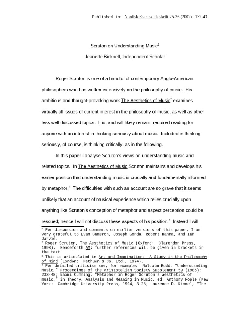 Scruton On Understanding Music | PDF | Choir | Aesthetics