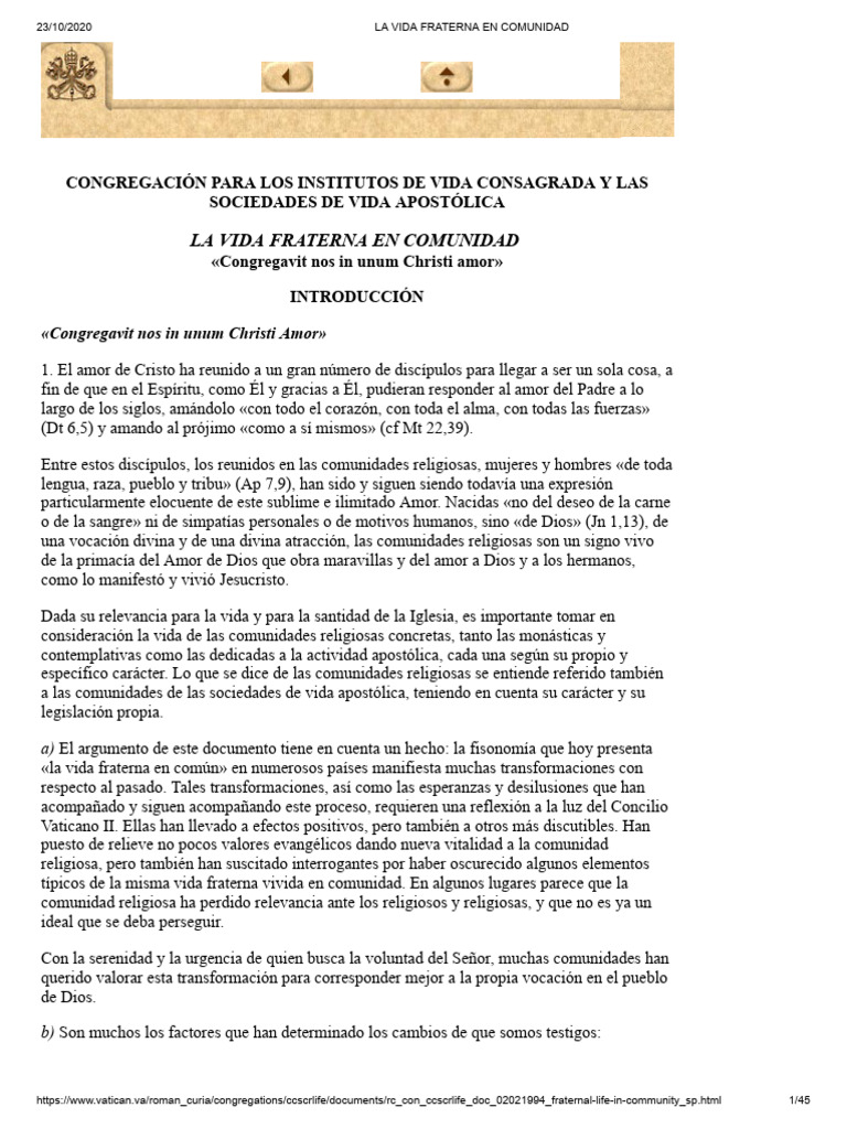 La Vida Fraterna en Comunidad | PDF | eucaristía | Iglesia Católica