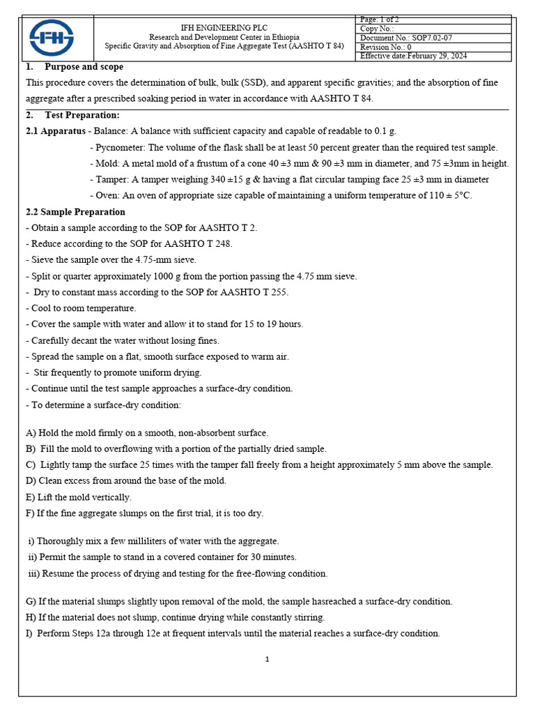 Sop7!02!07 For Aashto T 84 Specific Gravity and Absorption of Fine ...