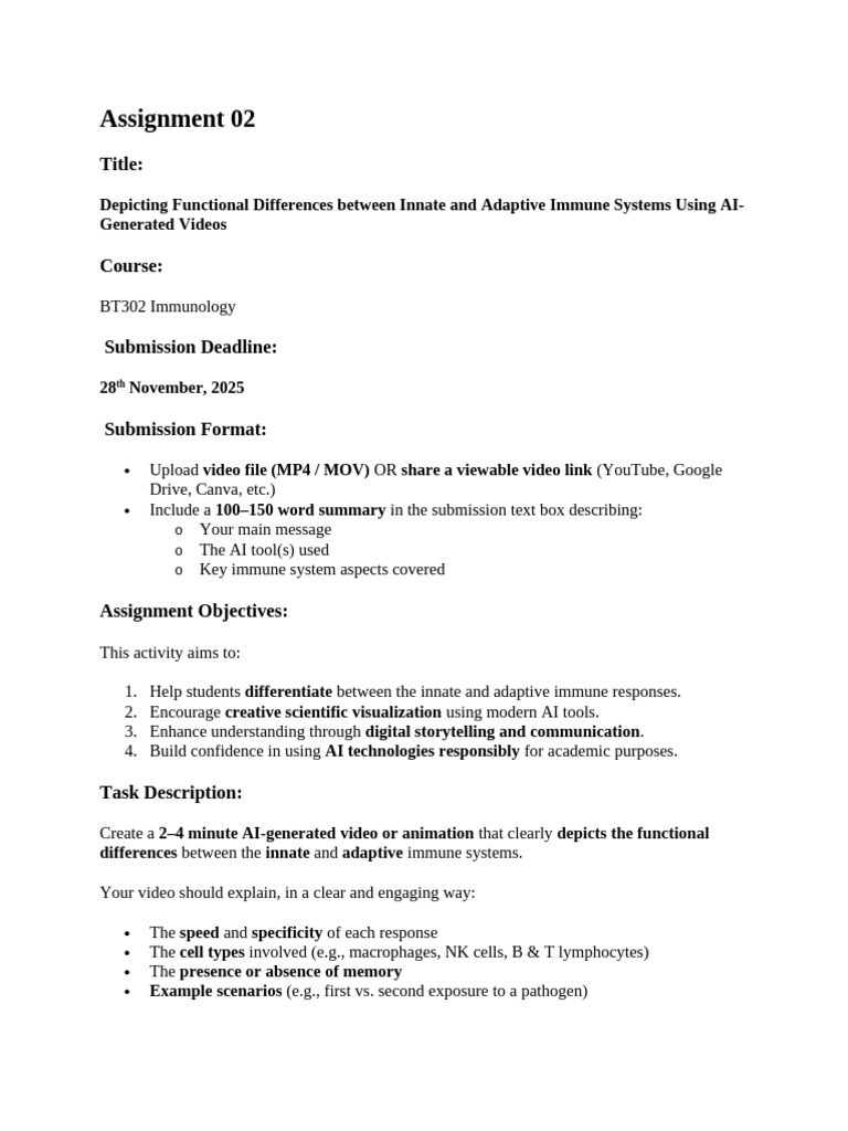 Fall 2025 - BT302 - 2 | PDF | Immune System | Adaptive Immune System