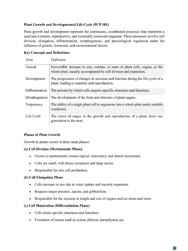 Plant Growth and Developmental Life Cycle | PDF