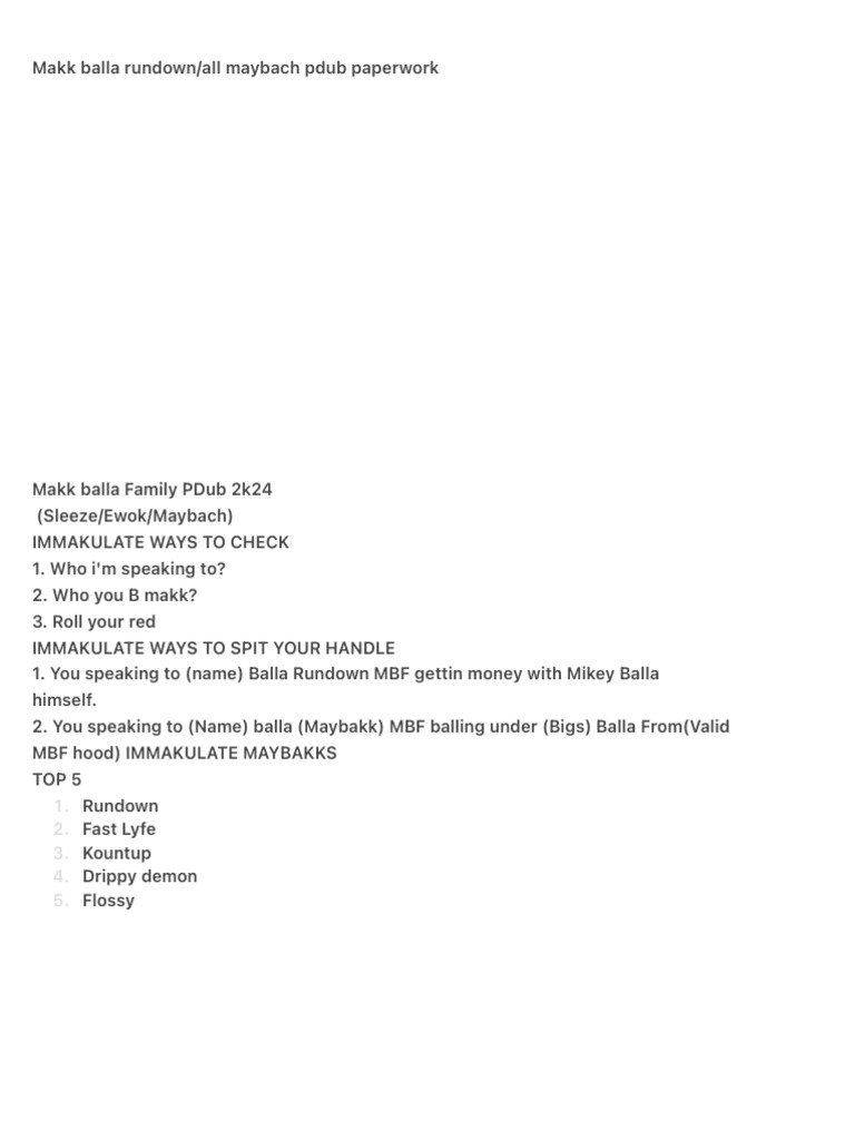 Makk Balla Rundown & Maybach PDub Guide | PDF
