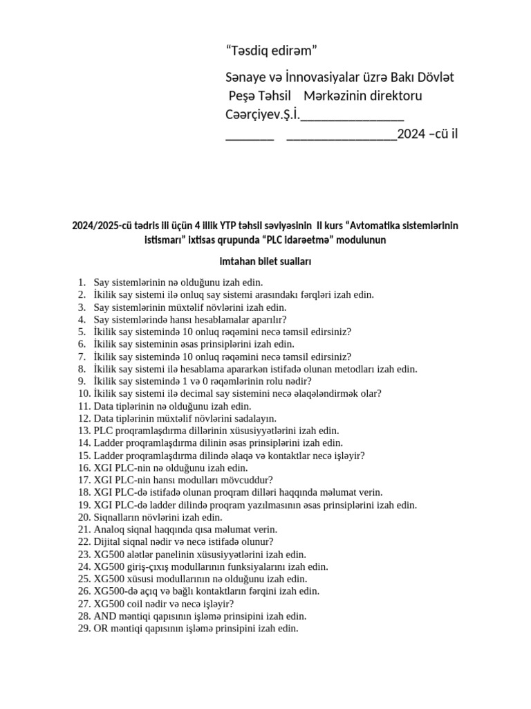 PLC Idarəetmə | PDF