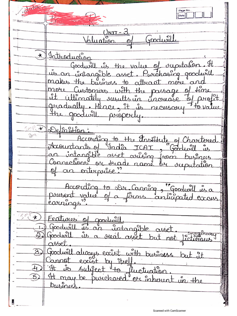 Valuation of Goodwill Theory-1 | PDF