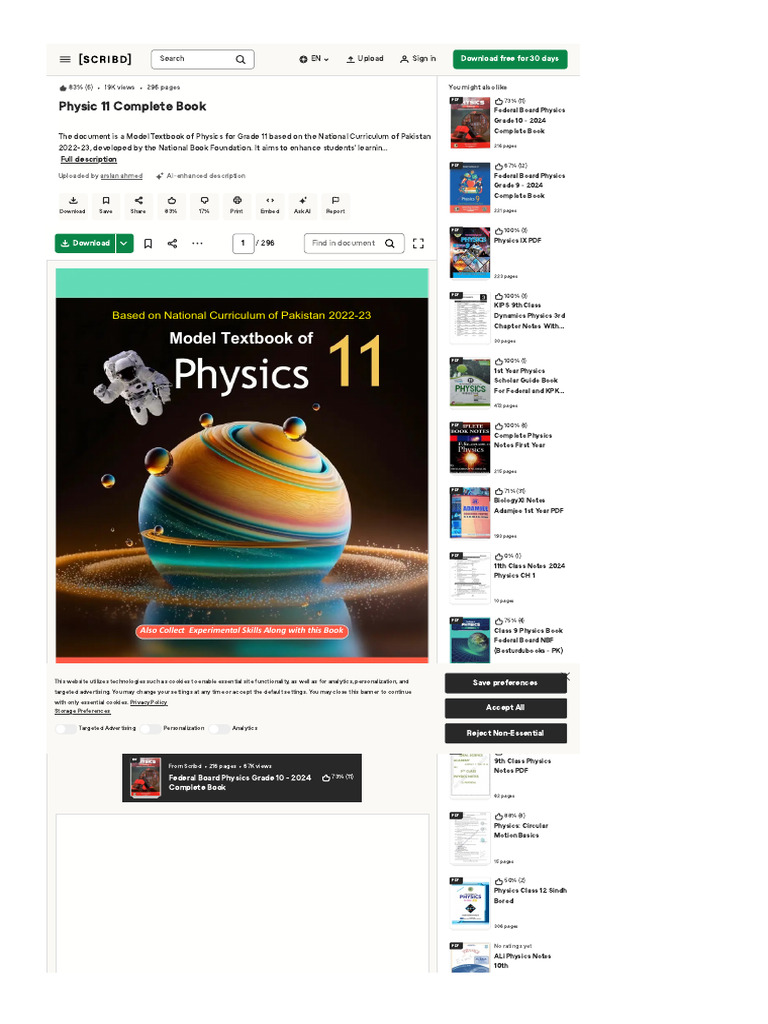 Grade 11 Physics Textbook Pakistan 2022-23 | PDF