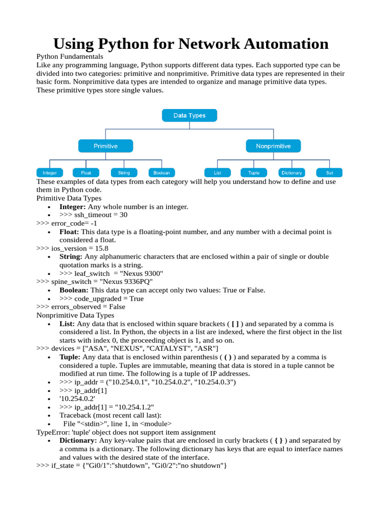 Python Data Types for Network Automation | PDF | Control Flow | Data Type