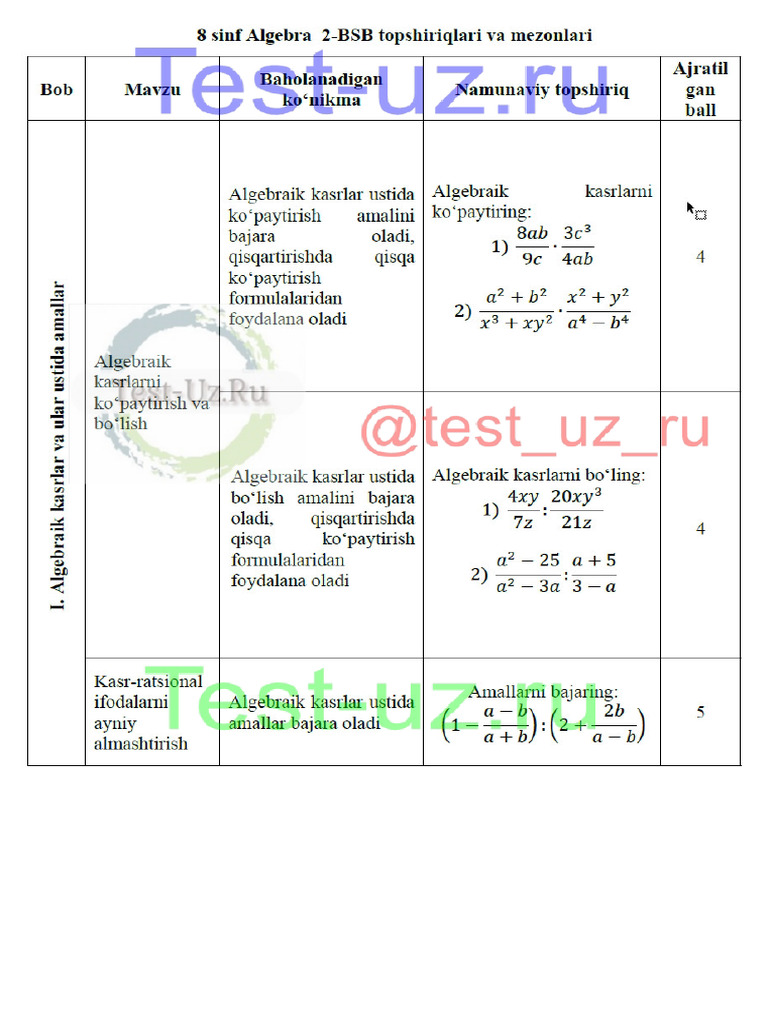 8 Sinf Algebra BSB-2 Demo | PDF