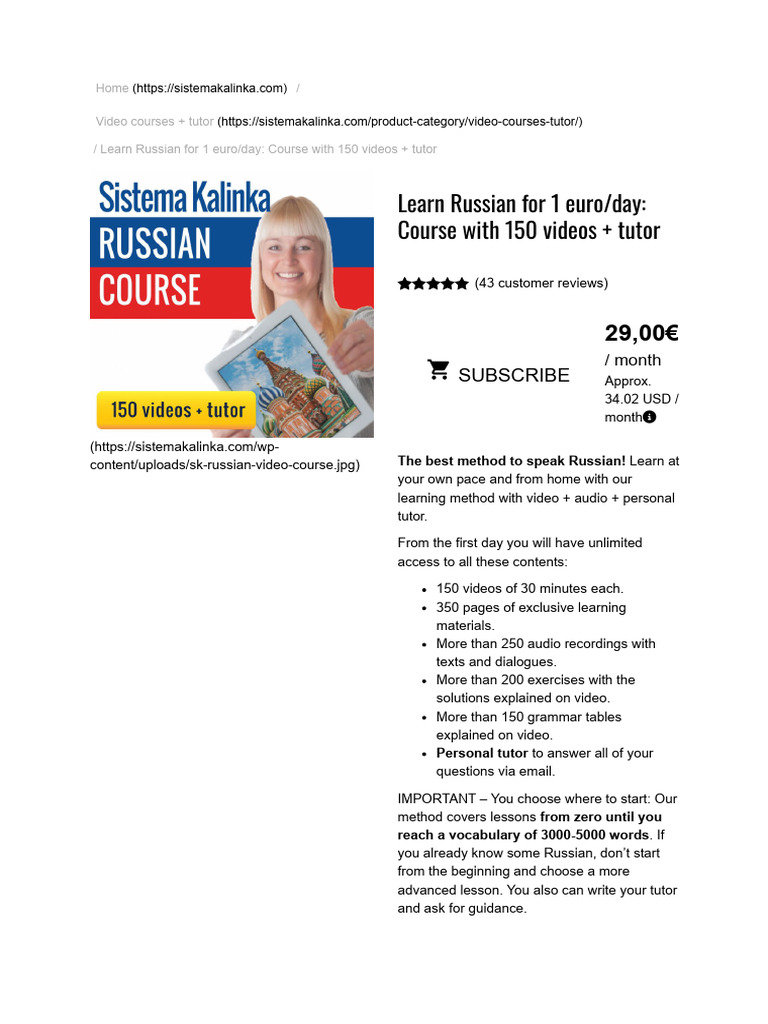 892238655 Learn Russian for 1 Euro Day Course With 150 Videos Tutor ...