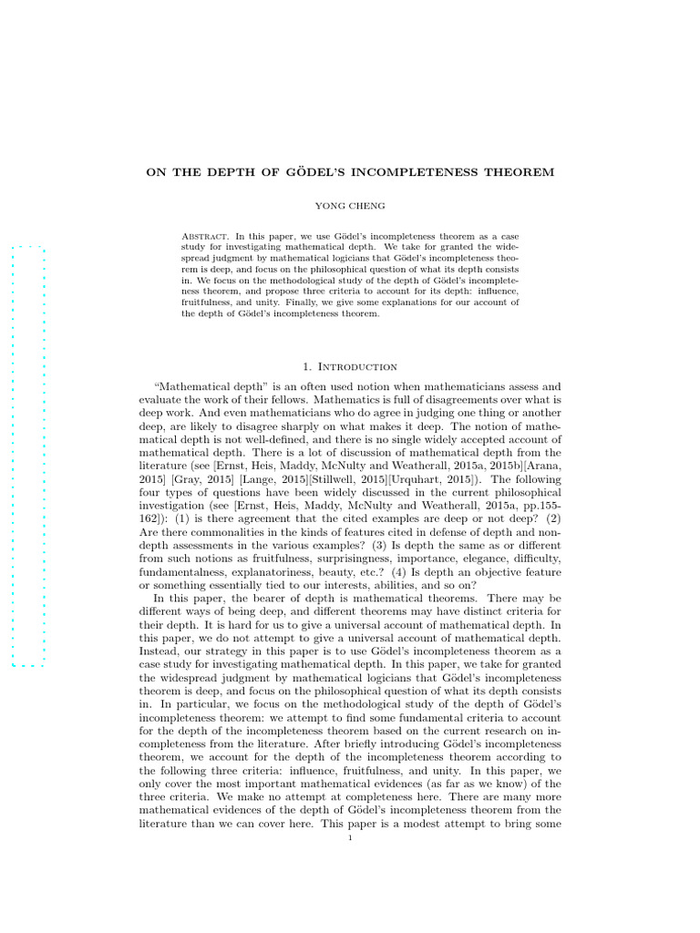 ON THE DEPTH OF GODEL’S INCOMPLETENESS THEOREM | PDF | Mathematical Logic | Theorem