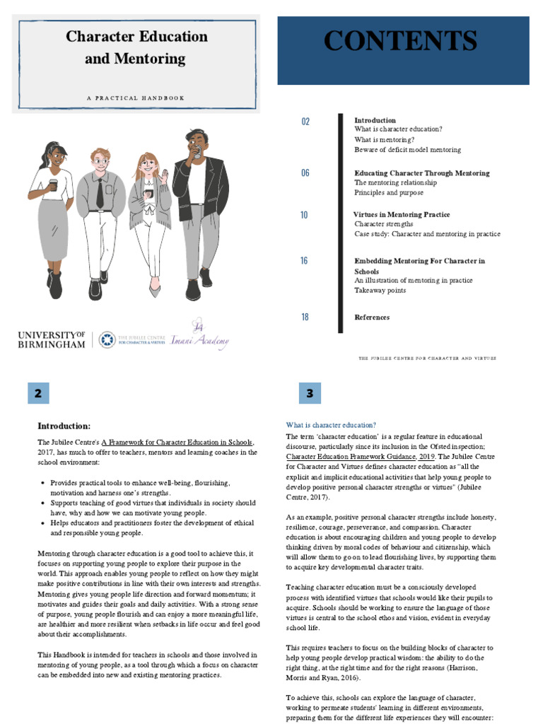 Character Education Mentoring Handbook Pdf Mentorship Critical