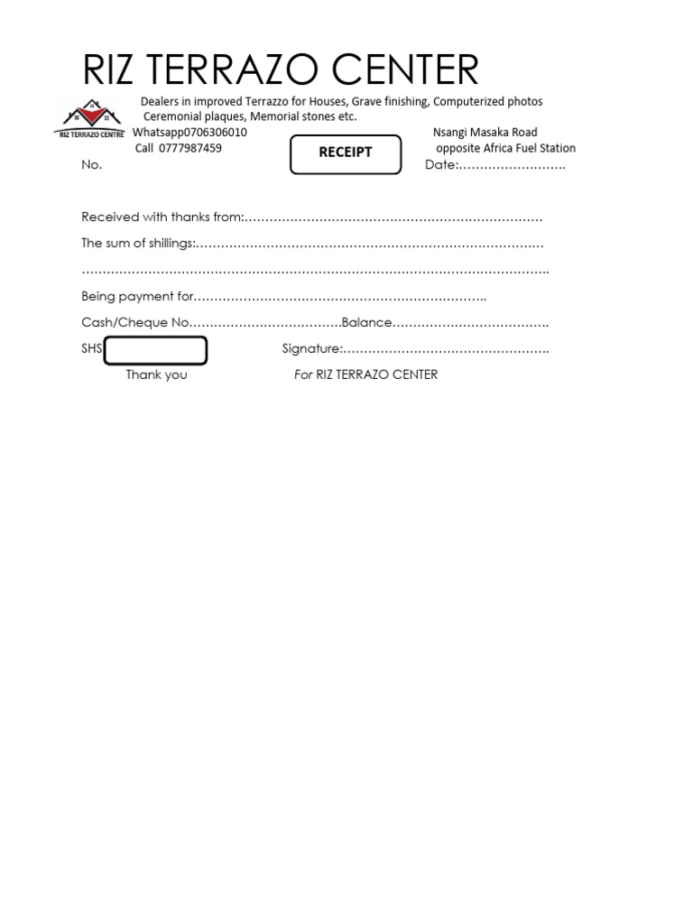 Terrazzo Center Receipt Template | PDF