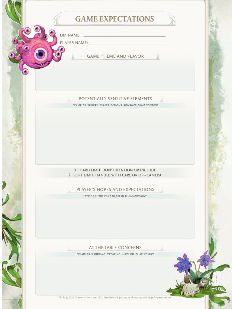 01 Game Expectations Sheet | PDF