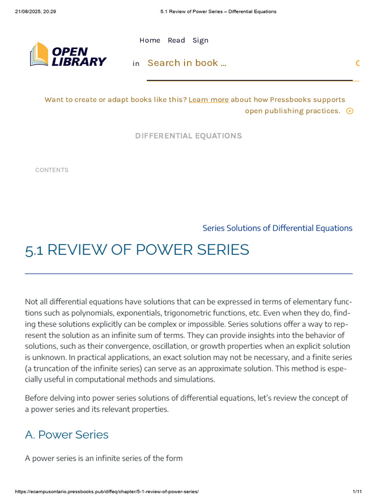 5.1 Review of Power Series - Differential Equations | PDF | Power ...