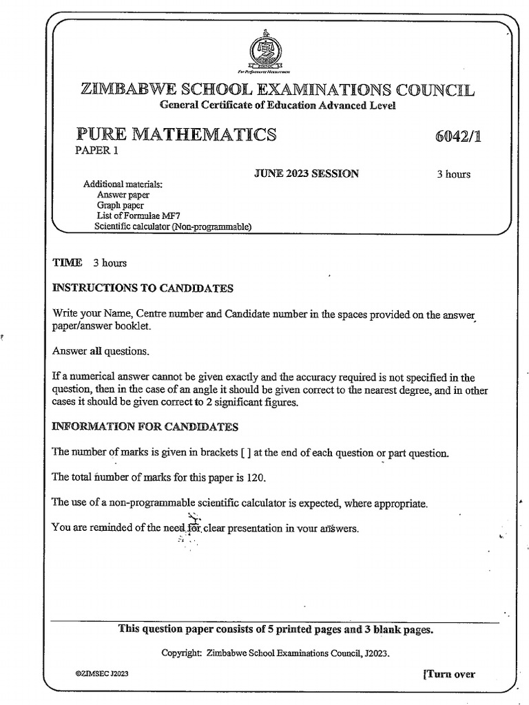A-Levels Pure Mathematics 2023 | PDF