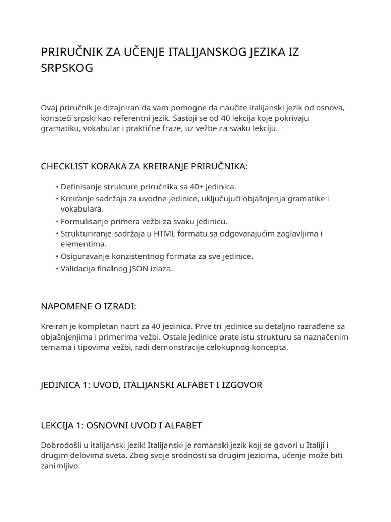 Talijanski Za Srbe 40 Lekcija | PDF
