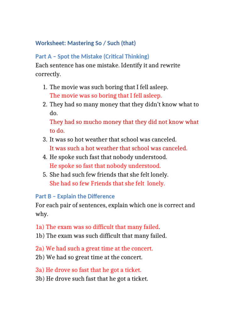 So - Such Worksheet - 5509597 | PDF
