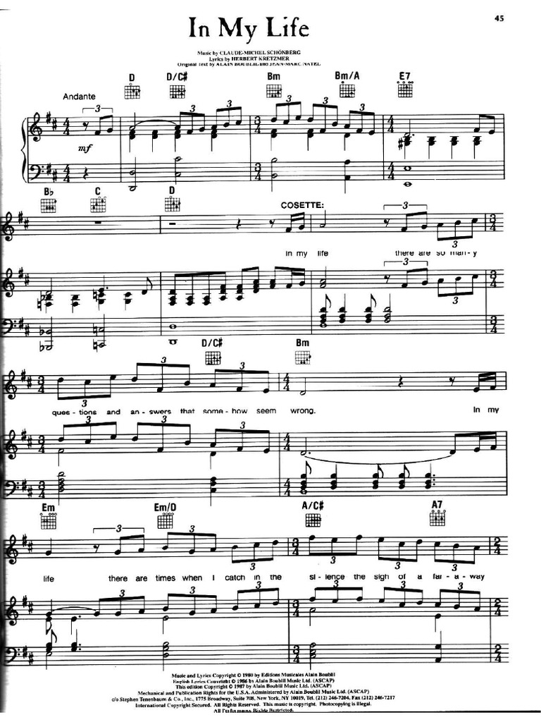 In MY LIFE (Les Miserables) | PDF