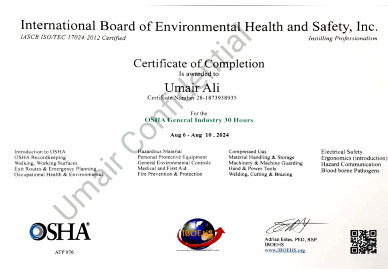OSHA Certificate | PDF
