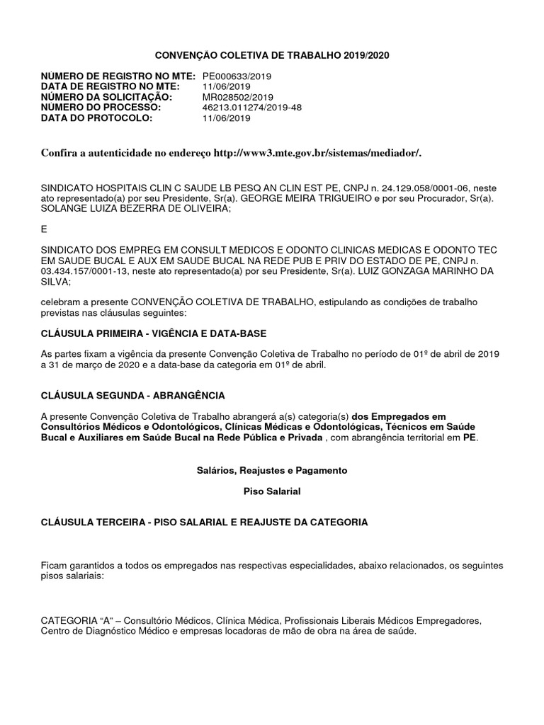 CCT 2019 - 2020 | PDF | Hora extra | Sindicato