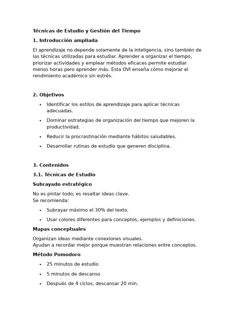 Técnicas de Estudio y Gestión Del Tiempo Diddier Samuel Mesa Garcia B ...
