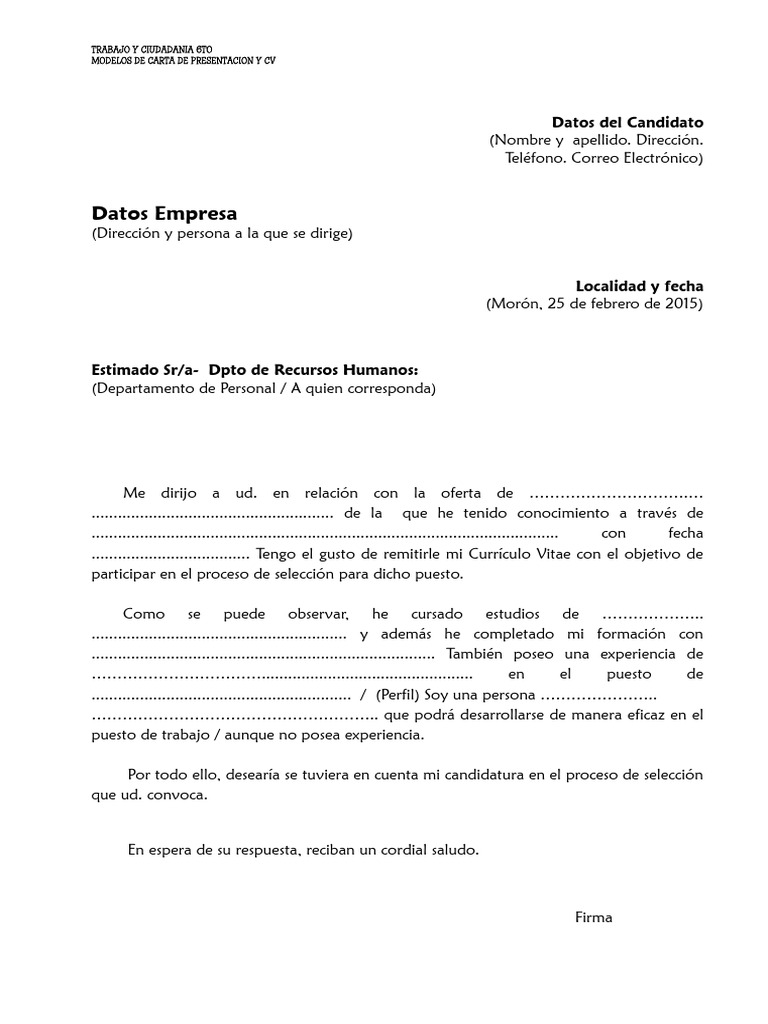 Modelo de Carta y Cv_ Tyc | PDF