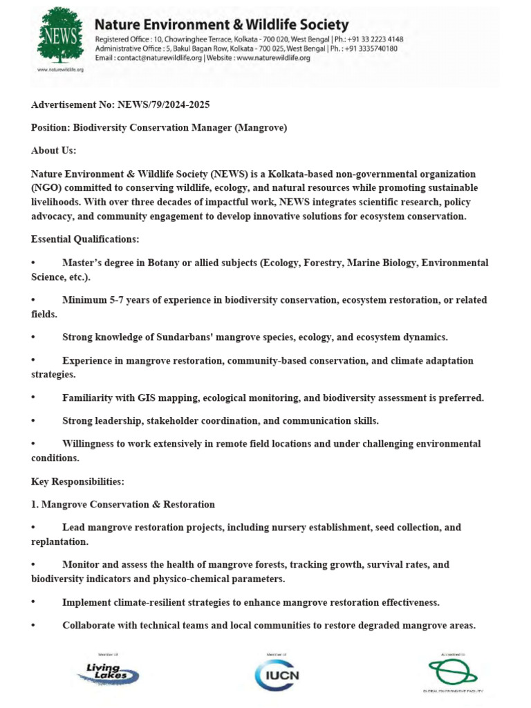 Advertisement For Recruitment in NEWS - Biodiversity Conservation ...