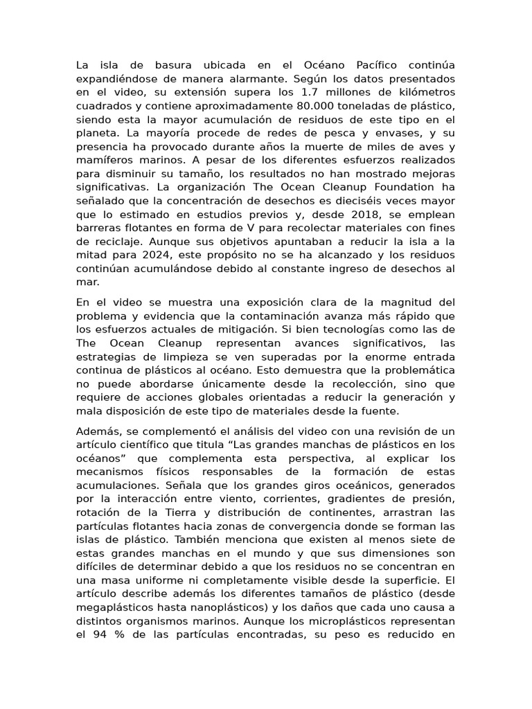 Isla de Basura en el Pacífico: Crisis Plástica | PDF | Residuos ...